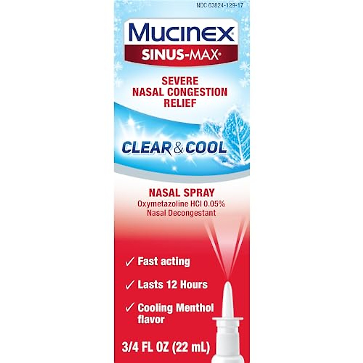 Mucinex Sinus-Max Nasal Spray Decongestant, 12 Hour Over-The-Counter Medication Nose Spray for Sinus Relief, Nasal Decongestants For Adults & Sinus Congestion, Cooling Menthol, 0.75 Fl Oz (Pack of 3)