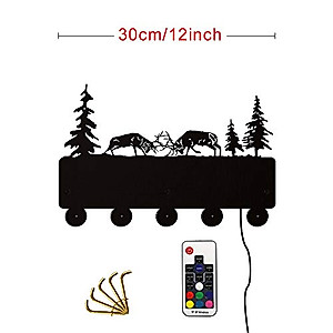 The Geeky Days Wildlife Elk Fighting Wall Art Coat Hooks Coat Hanger Home Decor Modern Art Wall Hook Animal Coat Hat Key Hanging Decorative Wall Hook Robe Hanger with LED Backlight