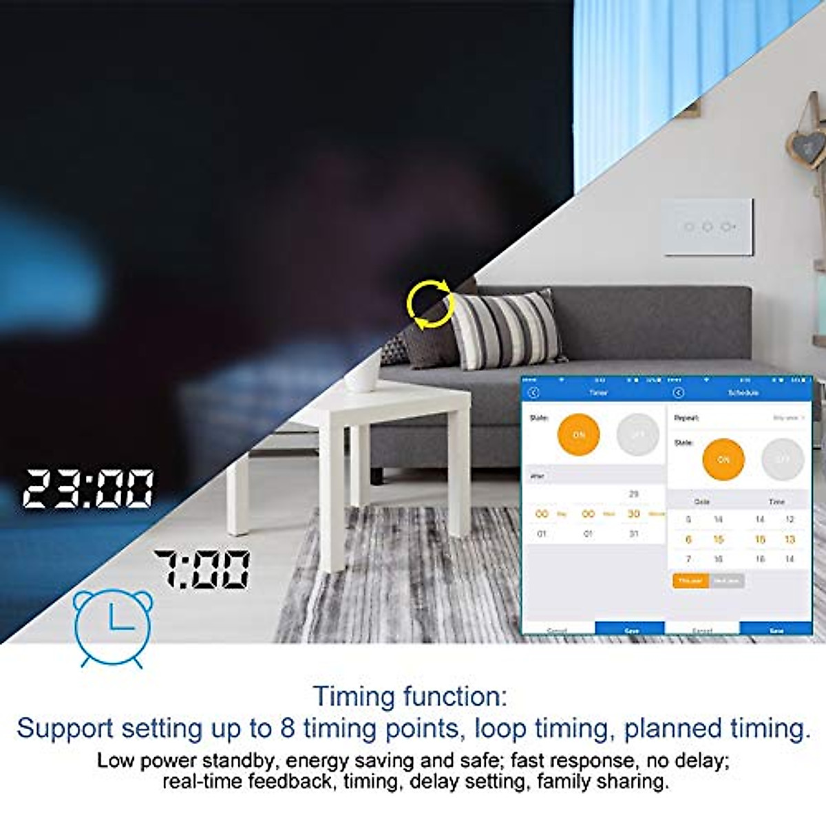 WiFi Smart Touch Panel Light Switch, Smart Switch Support Voice Control Phone APP Control Touch Control with Timing Function for Smart Home(White)