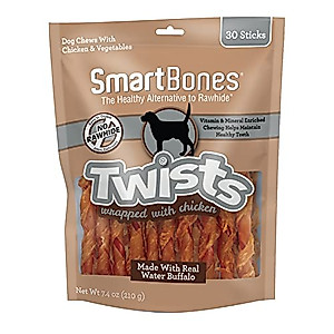 SmartBones Twists Wrapped with Chicken Made with Real Water Buffalo, 30 Count, Rawhide-Free Chews for Dogs