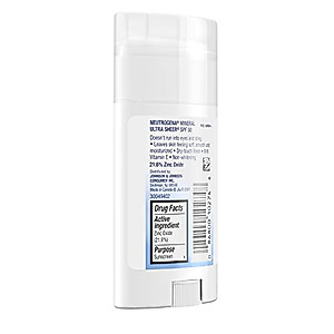 Neutrogena Ultra Sheer Dry Touch SPF 50 Mineral Sunscreen Stick for Sensitive Skin, Face & Body Sunscreen with Zinc Oxide & Vitamin E, No White Residue, Non-Comedogenic & Vegan, 1.5 oz