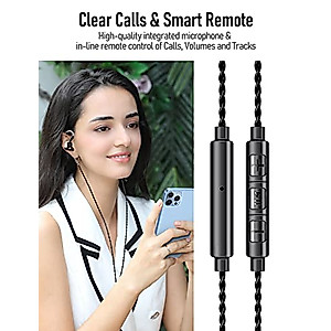 Audiovance Vibes 201ML Wired Earbuds in Ear Headphones with Mic, Lightning to 3.5mm Adapter & Braided Cord, Noise Isolating Bass Driven Earphones, Carry Case, Ear Buds Tips, 3.5mm Jack (Clear Brown)