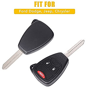 Flip Key Fob Blade Replacement Fit for 2004-2014 Dodge Dakota Durango Avenger Caliber Charger Magnum Nitro Ram 1500 2500 3500 4000 4500 5500 Chrysler 200 300 Jeep Grand Cherokee Commander, 3 Btn Set 2