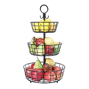 SunnyPoint Countertop French Country 3 Tier Wire Basket Stand For Storing & Organizing, Eggs, And More (3 Tier, Black)