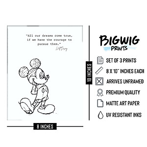 BigWig Prints Mickey Mouse Wall Decor - Mickey Mouse Wall Art Quotes, Nursery Decor Pictures, Motivational Inspirational Room Decoration Posters, Bathroom Art Classroom - Unframed 3 Pack (8x10)