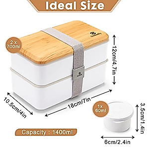 Bento Box Adult Lunch Box,All-in-1 Stackable Japanese Bento Lunch Box for Women,(47oz) Lunch Containers with Food Compartments, Accessories and Sauce Container,Leak-proof,Microwave Safe (White)