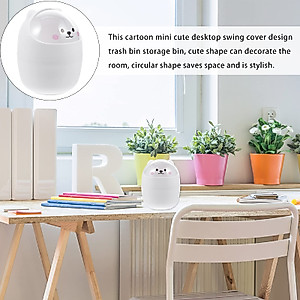 SENTOP Cute Desktop Trash Can, Kawaii Mini Trash Bin with Shake Lid, Garbage Storage Bucket for Desk Car Office Kitchen (White)