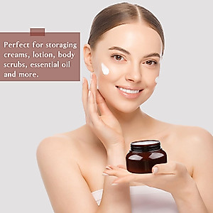 Qeirudu 24 Pack 8 oz Amber Plastic Jars with Lids and Labels, Body Scrub Jars with Lids Empty Refillable Cosmetic Containers for Body Butter, Face Creams, Lotion and Essential oil