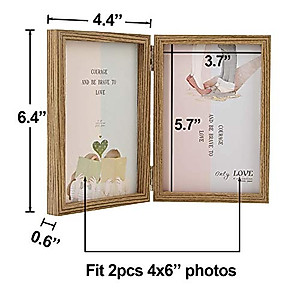 4x6 Picture Frames Double Hinged MDF Wood Grain with Glass Front Stand Vertical on Tabletop