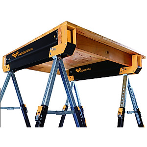 WORKESS Saw Horses 2 Pack Folding, 2600 Lbs Load Capacity & 24-32 Inch Adjustable Height Heavy Duty Sawhorse Table with 2x4 Support Arms, Portable Folding Legs and Easy Grip Handle for Woodworking