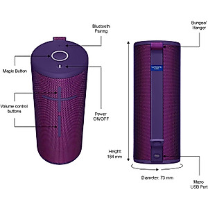 Ultimate Ears Boom 3 Wireless Bluetooth Speaker, Bold Sound + Deep Bass, Bluetooth, Magic Button, Waterproof, 15 Hours Battery, Range of 150 ft - Ultraviolet Purple (Renewed)