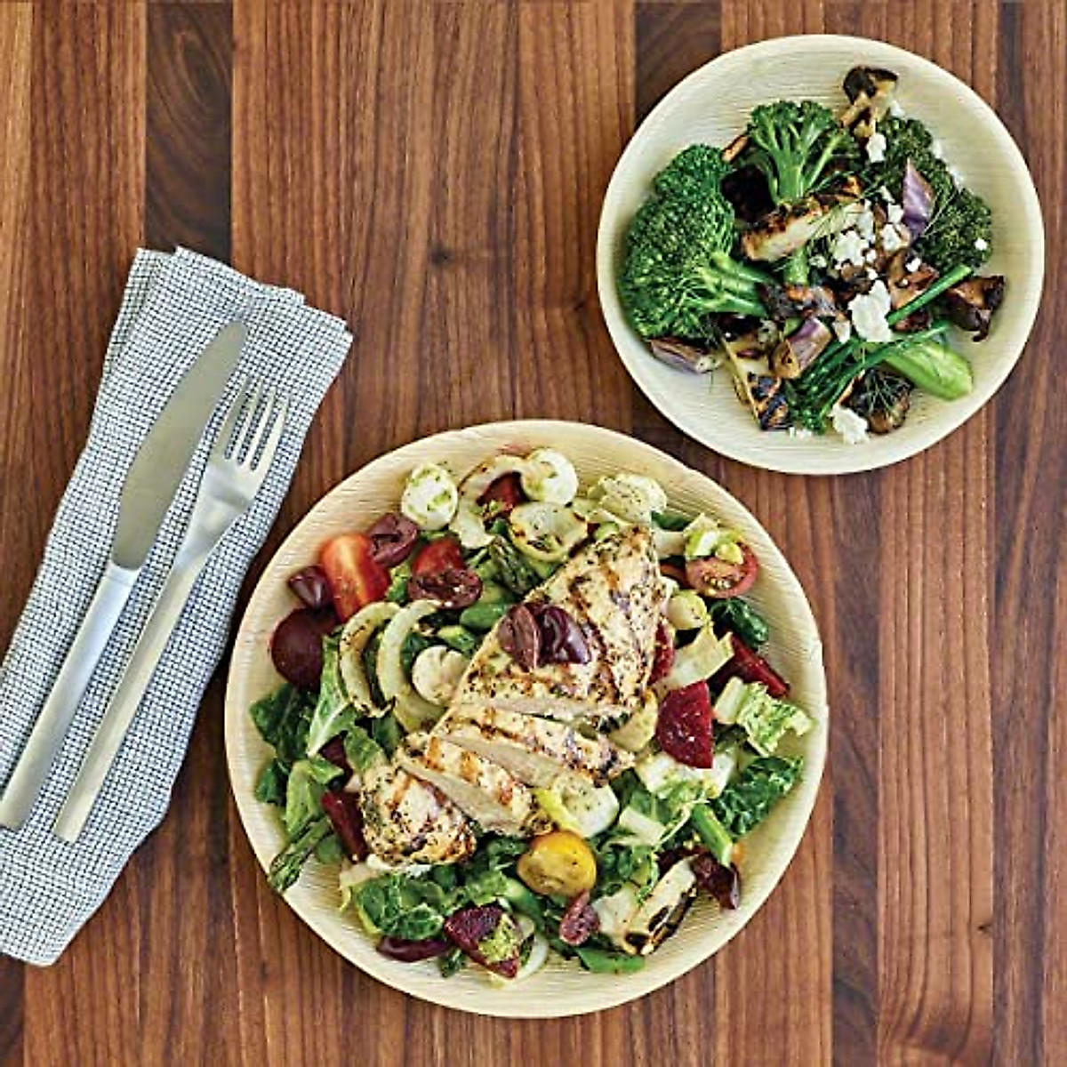 Dtocs Palm Leaf Plate Set (50 Pc) Bamboo Plate Like 9 Inch Round Dinner Plates| Disposable Party Plates, Charcuterie Boards, Platter Sturdy Than Heavy Duty Paper Plates for Weddings, Parties, Catering