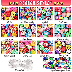 1140Pcs Flower Smiley Face Beads Polymer Clay Bead Kit Include y2k Mixed Fruit Spacer Trendy Clay Beads Charms for Jewelry Making, Bracelet Making Kit Accessories for Women Girls