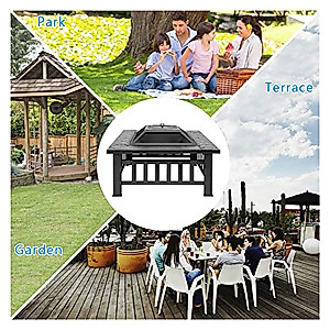 LIUXUEFE Fire Pit, Heater Brazier, Garden Portable Table Stove, BBQ Terrace Camping Fire Bowl with Accessories
