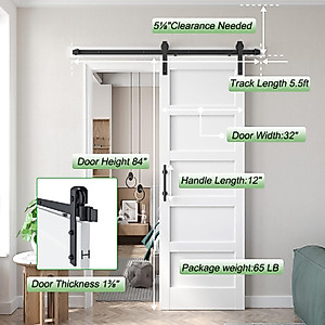 Fredbeck 32x84 inch White Barn Door with 5.5FT Sliding Door Hardware Kit Included & Handle,Solid,MDF,PVC Surface,DIY Assembly,5-Panel,Fit 29in-30in Opening