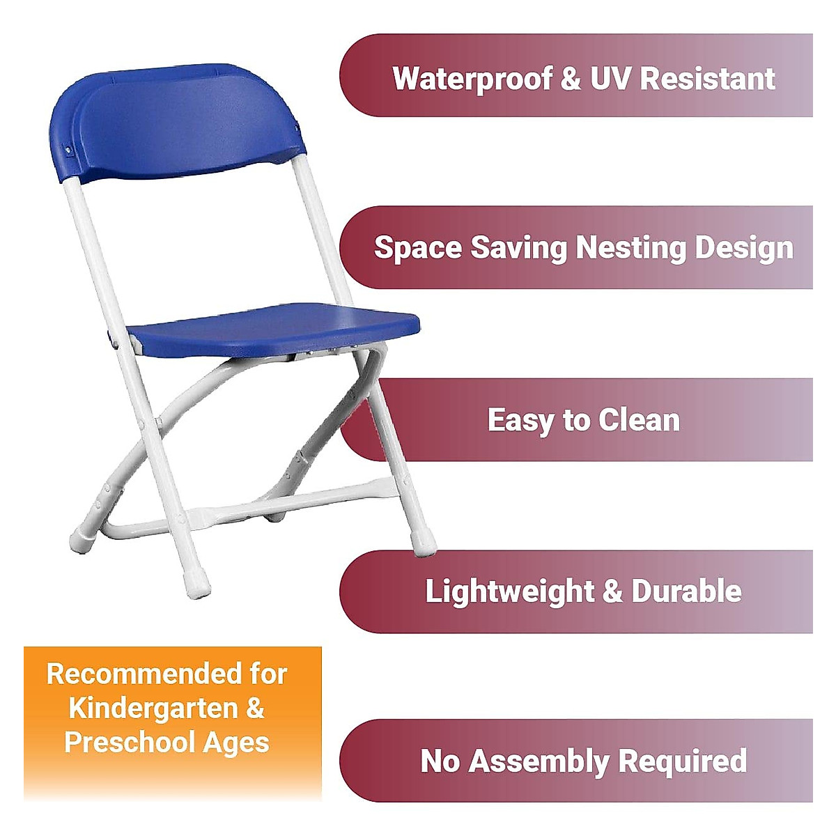 TentandTable Kids Size Poly Plastic Chairs with Metal Frame - Heavy Duty 220 lbs. Capacity - Lightweight & Stackable Folding Chair for Classroom Desk & Tables, Event, Banquet, Wedding (4 Pack, Blue)