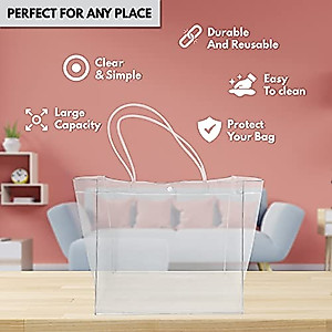 T&V Clear Bags for Women - Transparent PVC Tote Bag - Fashion Purse for Work, Shopping, Travel, Beach Stadium Festival Plastic Handbag with Button Closure - See Through Shoulder Bag for Women, Teens, White