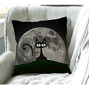 Swono Black Cat on a Beautiful Night with Full Moon Burlap Throw Pillow Case Cushion Cover Couch Sofa Decorative Square 18x18 inches