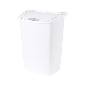 Rubbermaid FG280300BISQU Dual-Action Swing Lid Trash Can for Home, Kitchen, and Bathroom Garbage, 11.3 Gallon, Off-White Bisque, 45-quart, Tan