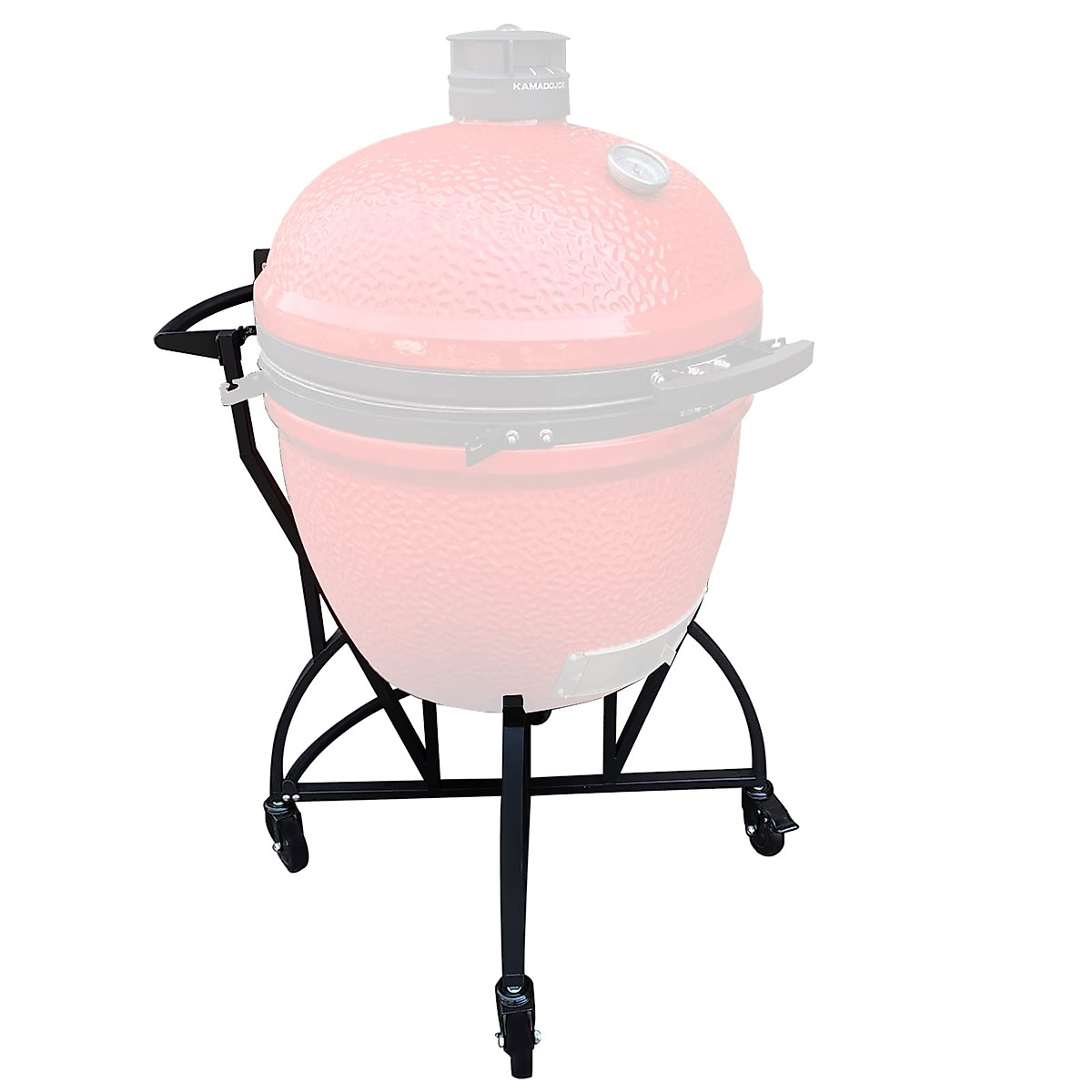 Rolling Cart with Handle+Foot Putter for Kamado Je Big Joe Accessories,Rolling Cart with Heavy Duty Locking Caster Wheels Powder Coated Steel Rolling Outdoor Cart for Kamado Big Joe Grill Stand