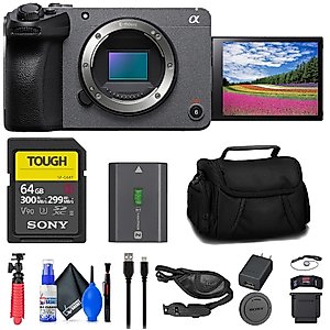 Sony FX30 Digital Cinema Camera (ILME-FX30B) + 64GB SF-G Tough Card + Bag + Flex Tripod + Hand Strap + Memory Wallet + Cap Keeper + Cleaning Kit (Renewed)