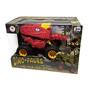 Aeromax Dino-Faur Pull Back Dinosaur Truck, Red with Yellow Accent (PBDB-B)