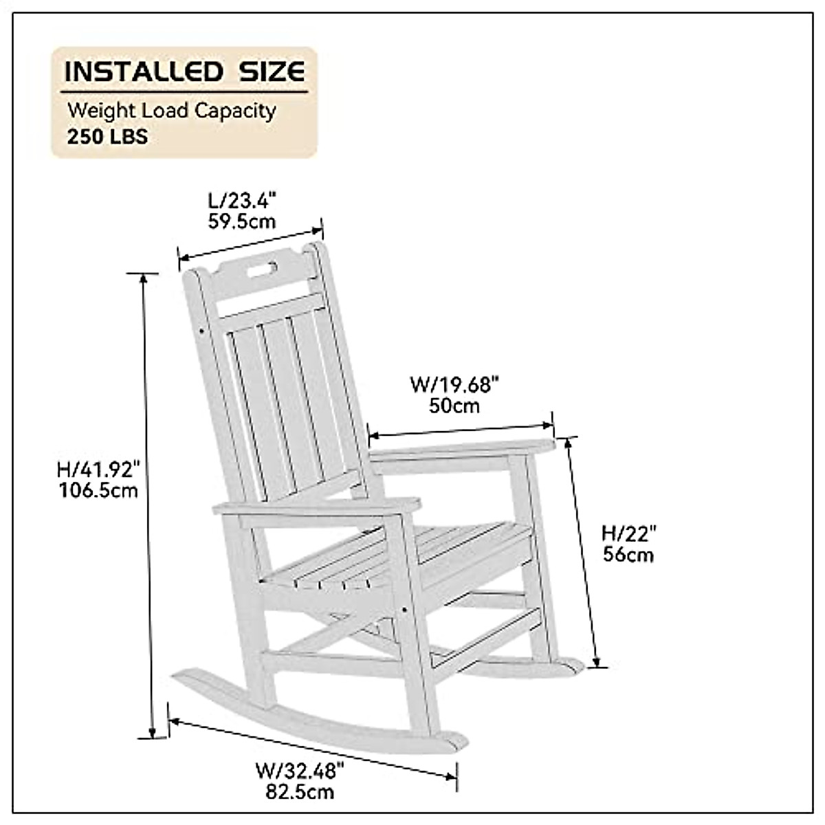 WILLIAMSPACE Rocking Chair, All Weather Resistant HDPE Patio Porch Rocker Chair with High Back, Waterproof, Easy to Maintain for Both Outdoor and Indoor (Red)