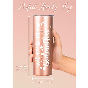Onebttl Godmother Gifts, Mothers Day Gifts for Godmother, 20 oz Skinny Stainless Steel Tumbler Travel Mug for Best Friend, Aunt, Sister, Best Godmother Ever Rose Gold