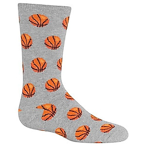 Hot Sox boys Sports Series Novelty Crew Casual Sock, Basketball (Grey Heather), 6 12 US