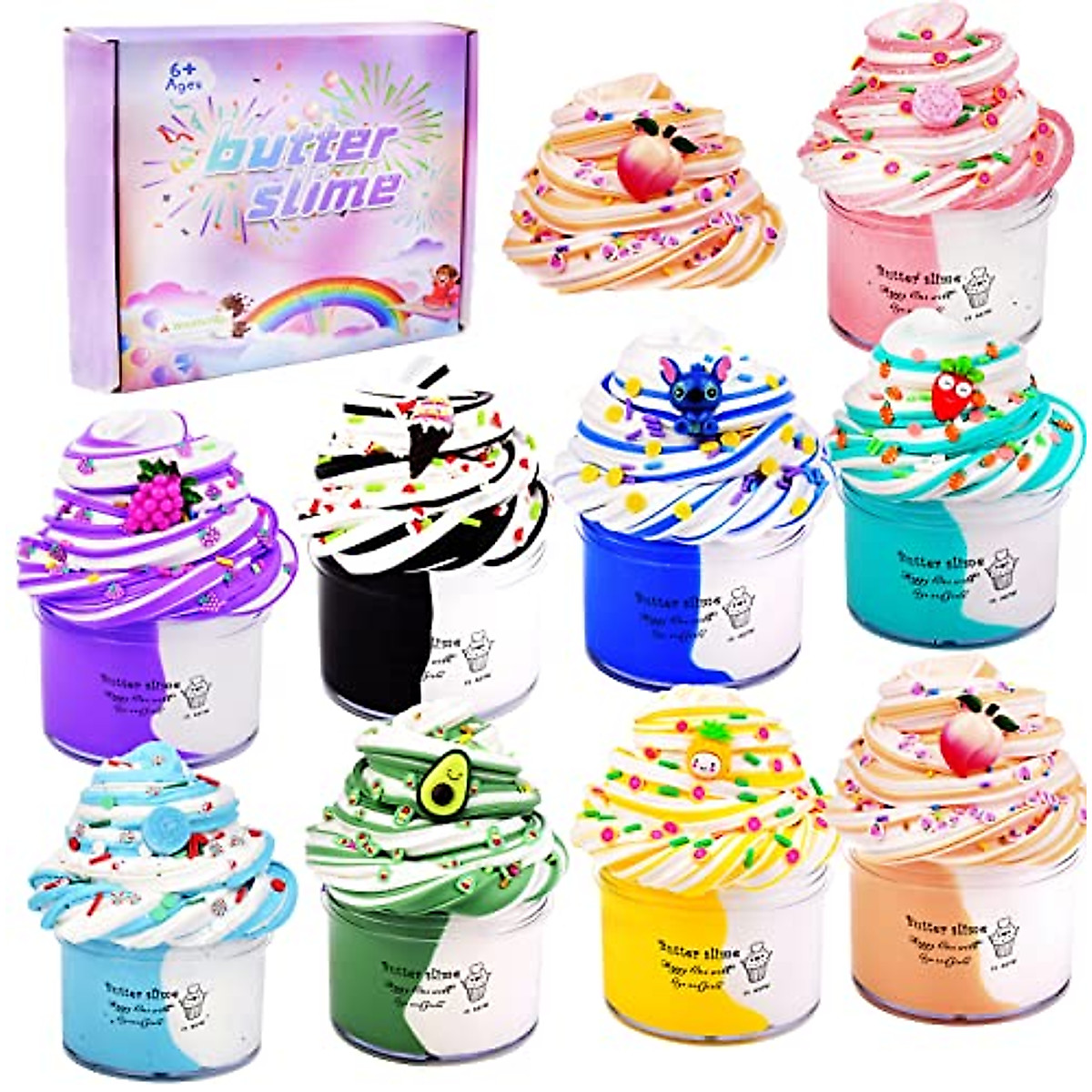 9 PCS Butter Slime Kits Strechy Non-Sticky and Glossy Slime,Scented Slime Mud,Butter Slime Stress Relief Toy for Girls and Boys Birthday Gifts