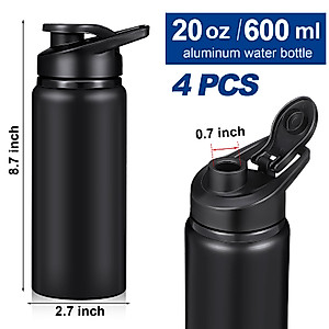 CHENGU 10 Pieces Water Bottle Bulk 20 oz Aluminum Reusable Bottles Lightweight Snap Lid Water Cups Easy Carry Leak Proof Travel Tumbler for Gym Sports Camping Hiking Fishing (Black)