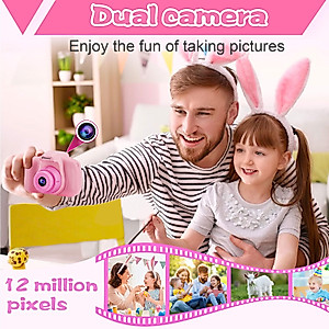PROGRACE Kids Camera Girls Gift - Camera for Kids Dual Selfie Children Camera Age 3 4 5 6 7 8 9 Year Old Kids Digital Camera Toys for Kids Birthday Gift for Girls Kids Video Camera Pink