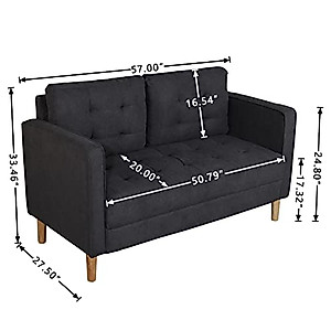 AODAILIHB 57" Loveseat Sofa Couches for Living Room Mid Century Modern Comfy Couch Soft Cloth Tufted Cushion Love Seats Sofa Small Spaces,Bedroom,Apartment,Office,Studio,Gray