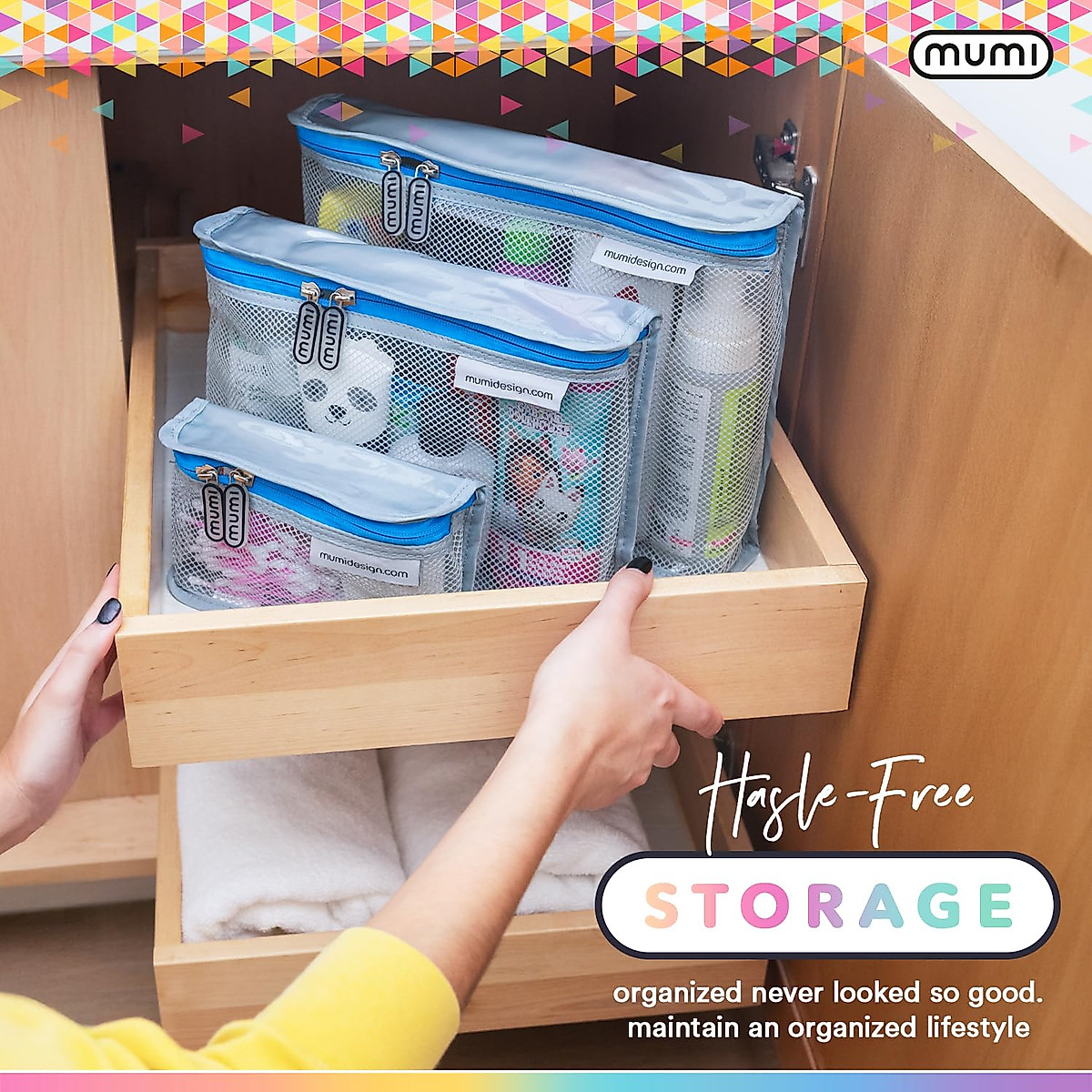 MUMI Travel Toiletry Bag Set of 3 – Water-Resistant Toiletry Bags for Women & Men – Clear Bags for Toiletries, Skincare, Makeup & Travel Essentials – Lightweight, Durable & Portable Organizer - Yellow