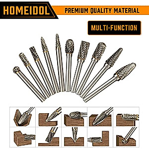 Carbide Burr Set Die Grinder Bits Rotary Tool Bits 1/4" Shank 10 PC Double Cut Wood Carving Accessories Cutting Burrs Metal Grinding Engraving Polishing Porting Trimming