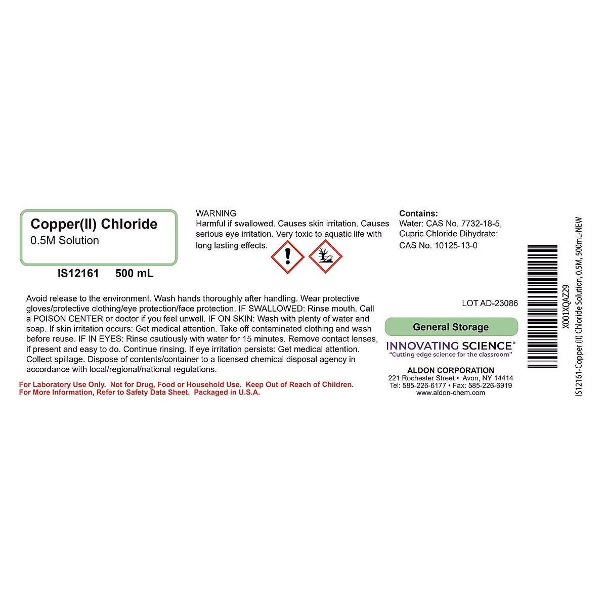 ALDON Innovating Science Copper (II) Chloride Solution, 0.5M, 500mL - The Curated Chemical Collection
