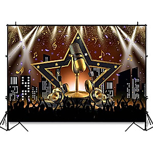 Avezano Karaoke Party Backdrop Star Vacation Party Decorations Photography Background Night Show Microphone Karaoke Theme Photography Photo Booth Background (7x5ft)