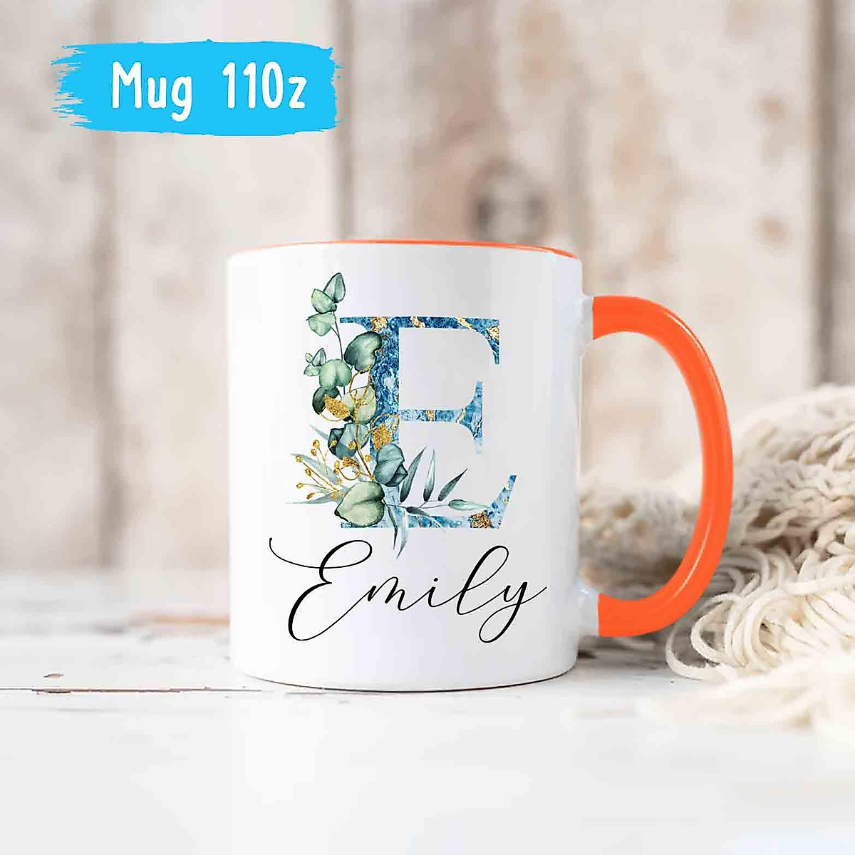 Yanria Personalized Floral Alphabet Mug, Ceramic, 11oz, Microwave & Dishwasher Safe, Custom Name Mug Gift for Women & Men