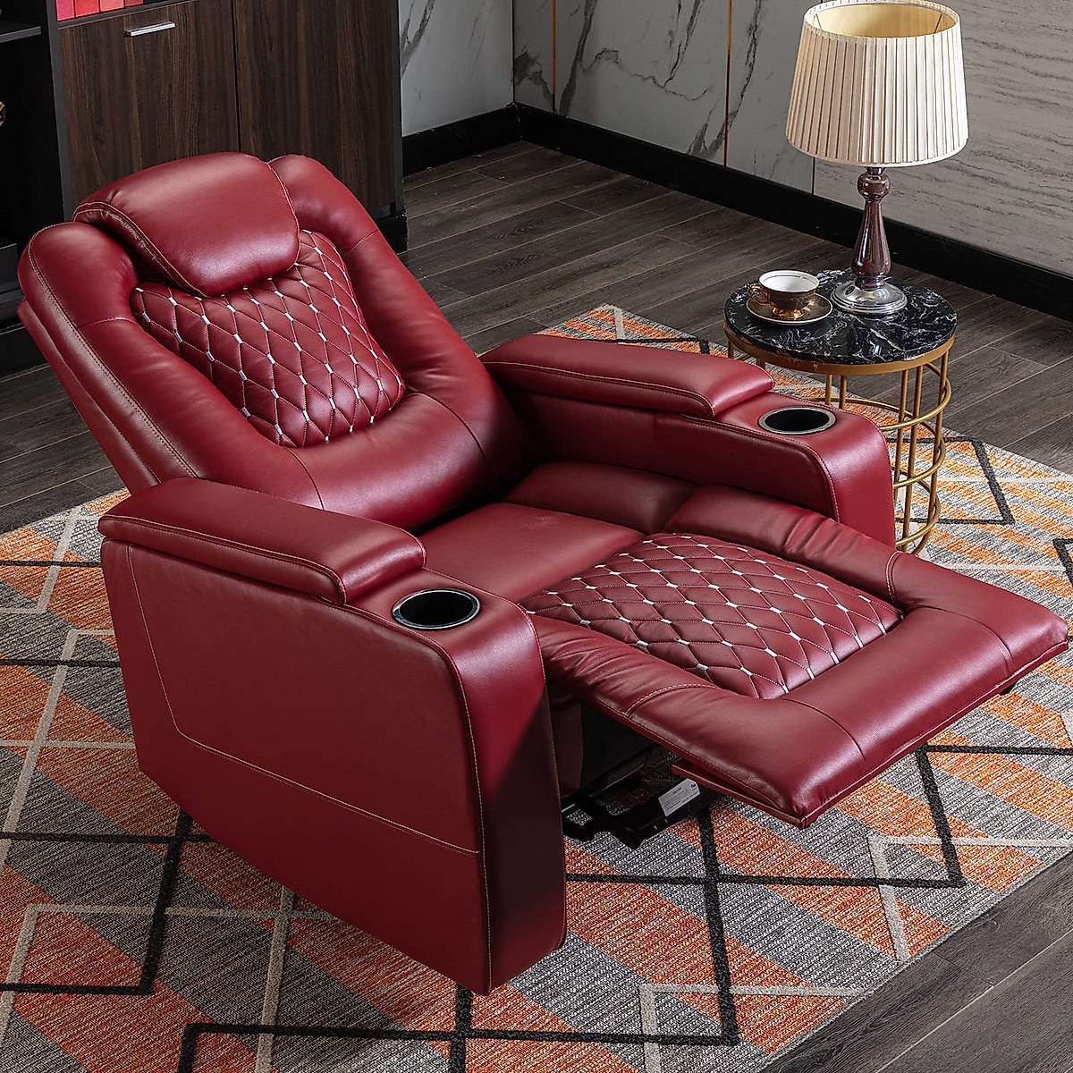 ANJ Power Recliner Chair Set of 3, Electric Soft Leather Reclining Home Theater Seating - USB Ports, Cup Holders, Hidden Arm Storage Movie & Media Room Chairs (Red)