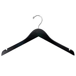 NAHANCO 8217CHNOBARHU 17” Wooden Top Hanger, Flat with Notches, Chrome Hook, Black (Pack of 25)