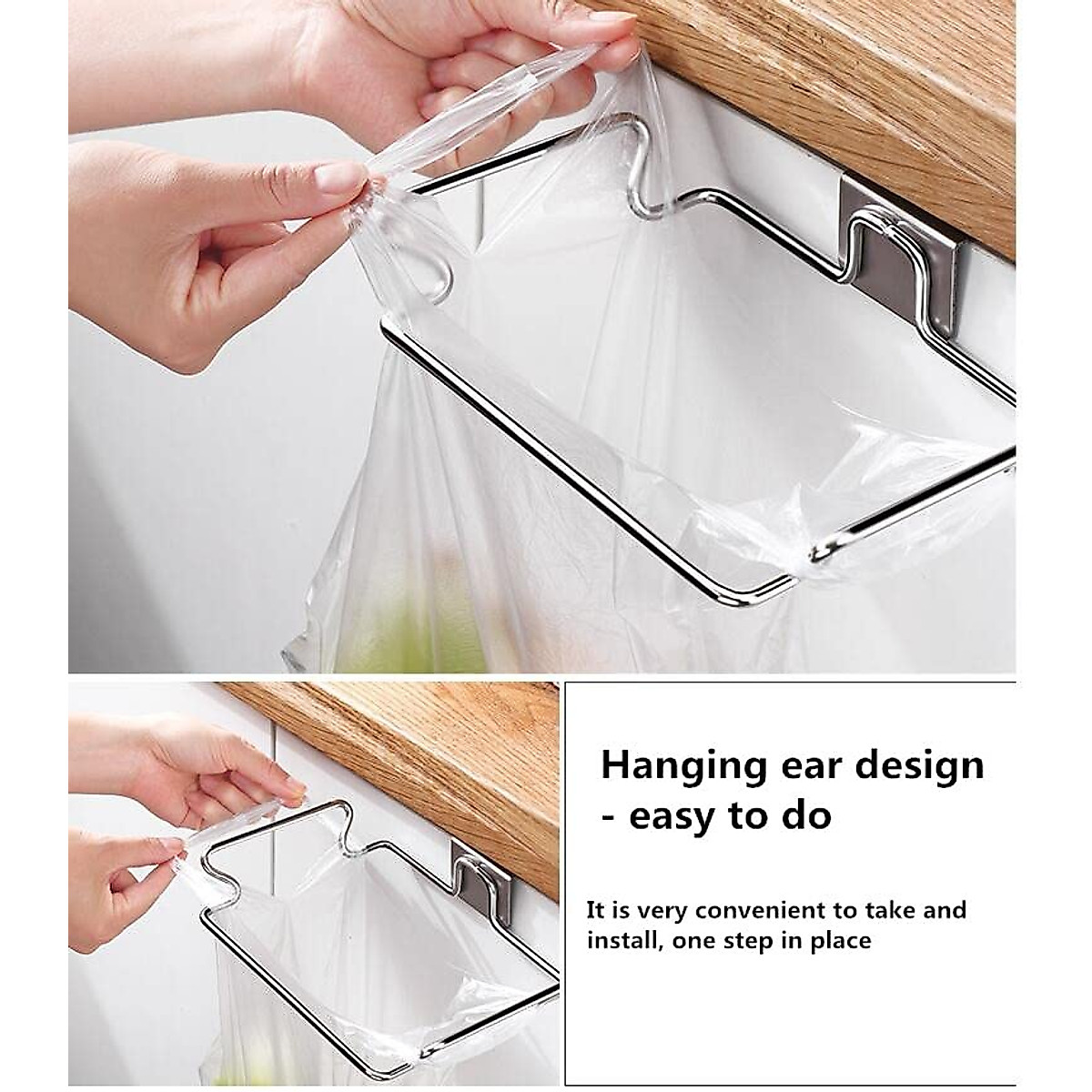 Stainless Steel Hanging Garbage Bag Rack, Punch-Free Trash Bag Holder Magic Multi-Functional Garbage Bag Hanger for Kitchen Storage Cabinet Door Cupboards (Silver)