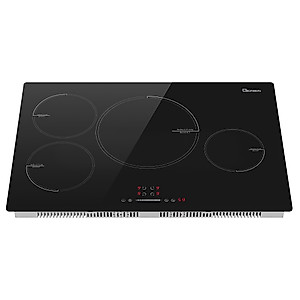 Induction Cooktop 30 Inch,4 Burner Electric Stove with Power Boost Smooth Surface Ceramic Glass,Black,220-240V,Shutdown,Timer,Pause,Child Lock,Drop-in,Hot Plate Cooktop,Electric Induction Burner,7200W