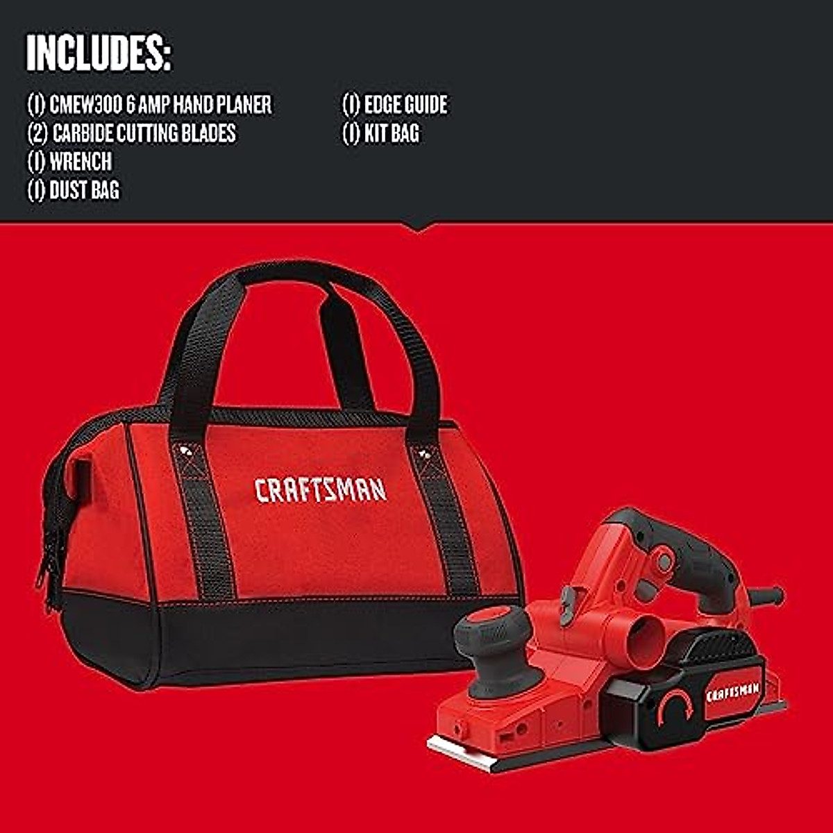 CRAFTSMAN Wood Planer, Hand Planer with Blades, Wrench and Edge Guide, 5/64-inch, 16,500 RPM, 6 Amp, Corded (CMEW300)