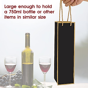 Wine Gift Bags 2 PCS Luxury Wine Bottle Gift Bags, 4"X4"X13.8" Reusable Liquor Bags with Gold Foil Print, Gold Foil Black Wine Bags for Party Wedding Party Anniversary Champagne Wine Bags with Handles
