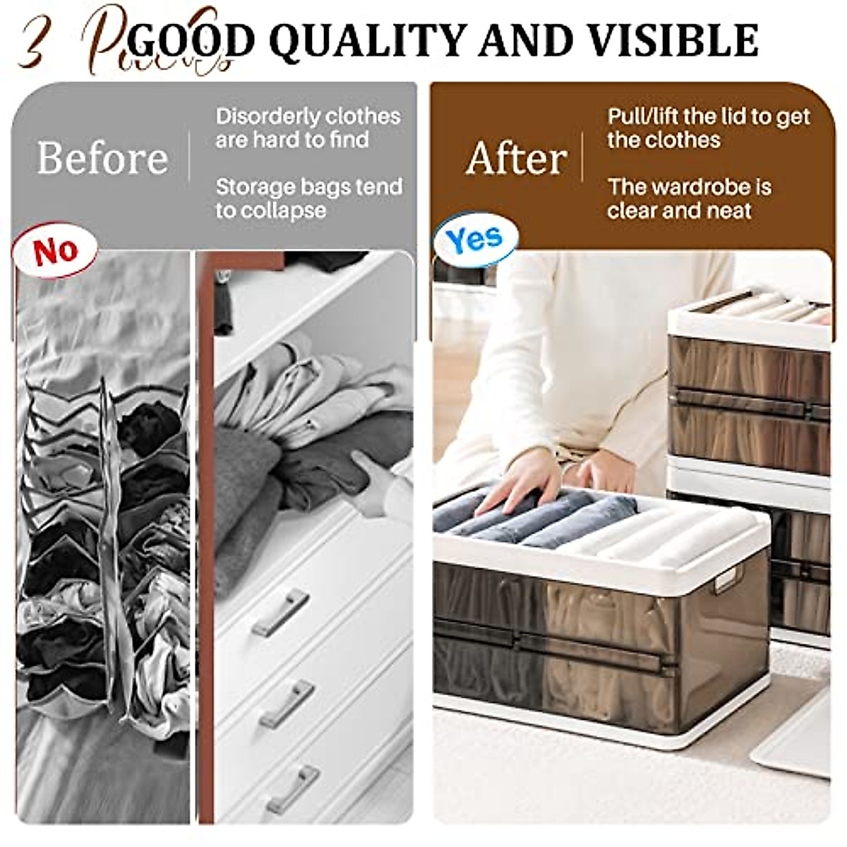 3 Pack Stackable Plastic Storage Bins with lid