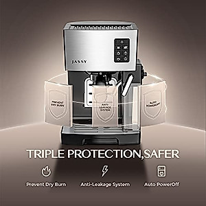 JASSY Espresso Coffee Machine Cappuccino Maker with 20 BAR Pump & Powerful Milk Tank for Home Barista Brewing,Multiple Functions in One Touch for Espresso/Moka/Cappuccino,Self-Cleaning System,1250W