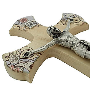 Wooden Wall Crucifix | Choose from 5 Beautiful Designs | Great Christian Gift for Weddings and Housewarmings | Home Goods | Made in Italy (8.5" Floral Cross)
