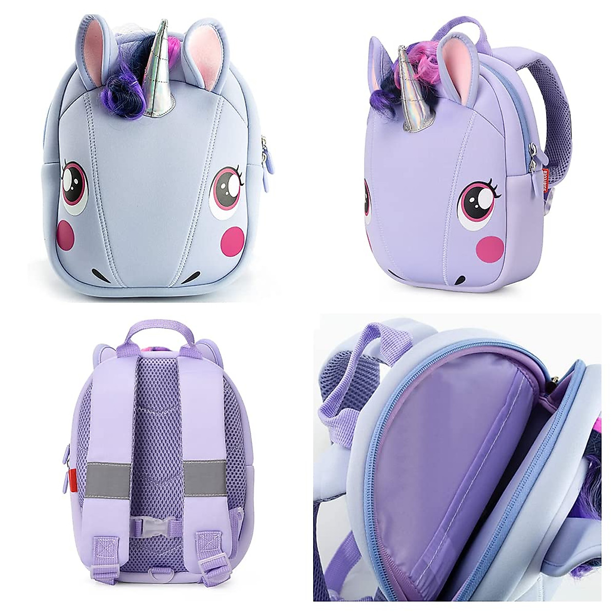 Unicorn Backpack with leash for Girls Kids Backpack Plush Unicorn Toy Bookbag (Purple)