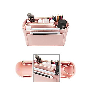 LEXSION Felt Purse Insert Handbag Organizer Bag in Bag Organizer with Zipper Wallet Bag Bottle Holder 8023 Pink L