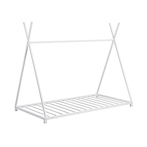 Twin Floor Bed with Slats and Triangle Structure, Montessori Floor Bed Frame Twin Size, Twin Size House Floor Bed/Montessori Bed for Kids, Girls, Boys, White